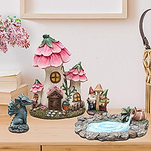 Aivanart Fairy Garden Decor Gnome House Kit, Sculptures Statues Dragon Elf Figurines Fountain Yard Decor Lawn Ornaments Outdoor Miniature Garden Accessories