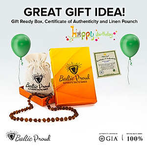 Baltic Proud Amber Necklace and Bracelet Gift Set (Unisex Cognac Raw 12.5 Inches/5.5 Inches) - Certified Premium Quality Raw Baltic Sea Amber