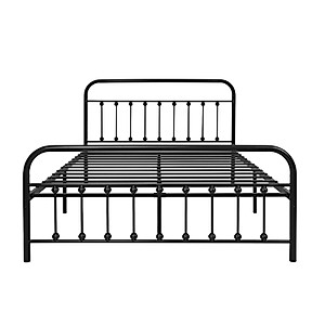 YALAXON Vintage Sturdy Queen Size Metal Bed Frame with Headboard and Footboard Basic Bed Frame No Box Spring Needed, Black