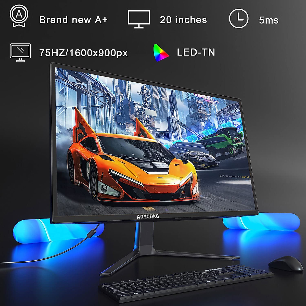 AOYODKG 20 inch PC Monitor, Professional Thin Computer Monitor with TN Panel and Blue Light Settings, 75Hz HD LED Monitor, Desktop Monitor with HDMI and VGA Port for Home Office, Machine Black