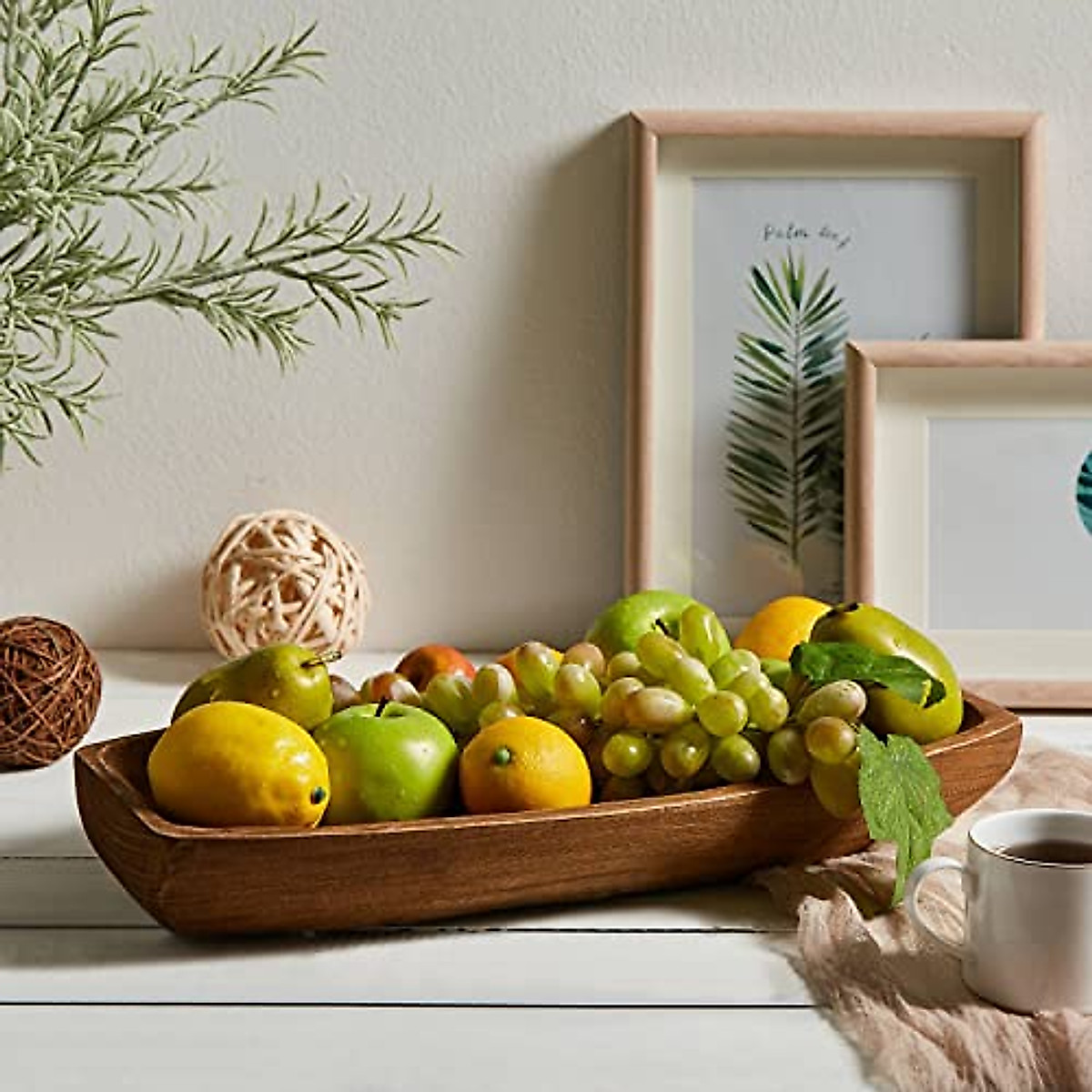 Uziass Wood Dough Bowl, 17.75"x 8.75" Hand Carved Wooden Dough Bowls for Decor Rustic Wood Dough Bowls Decorative Wooden Dough Fruits Bowl for Table Centerpiece Dining Living Room Home Kitchen Decor