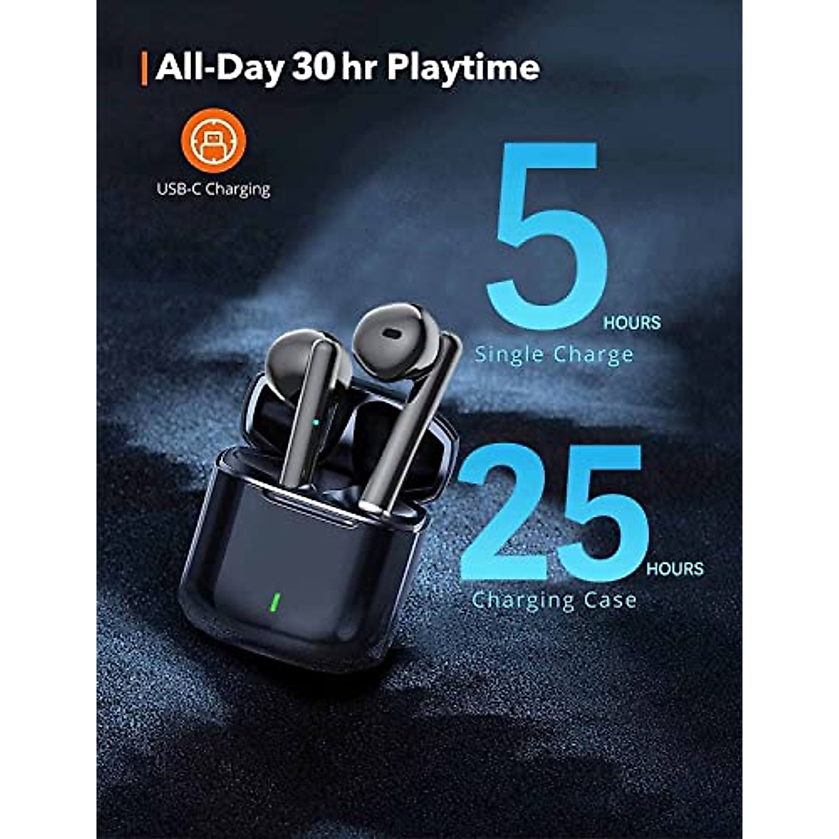 wzson Wireless Earbuds，Bluetooth 5.0 Noise Cancelling Earbuds，Bluetooth Headphones 3D HiFi Stereo Bass,IPX5 Waterproof Sports Touch Control with USB-C Fast Charge Mini Charging Case for Android iOS