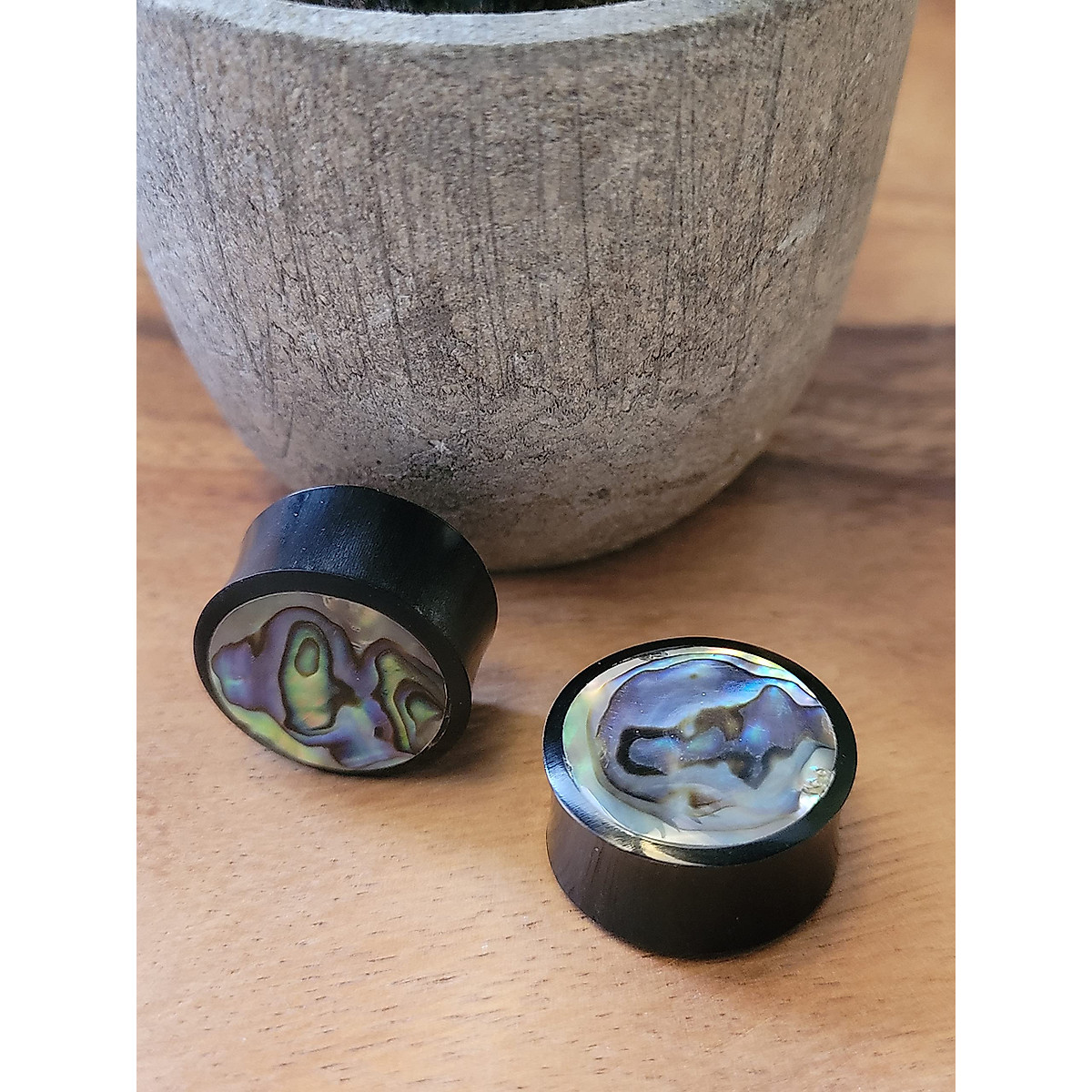 ZAYA BODY JEWELRY Pair Abalone Shell Organic Buffalo Plugs Ear Gauges 2g 0g 00g 7/16 1/2 9/16 5/8 3/4 inch (2g 6mm)