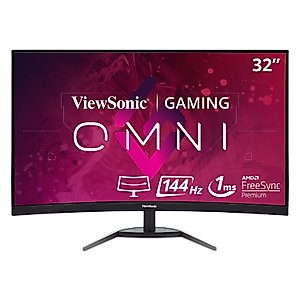 ViewSonic OMNI VX2768-2KPC-MHD 27 Inch Curved 1440p 1ms 144Hz Gaming Monitor with FreeSync Premium, Eye Care, HDMI and Display Port