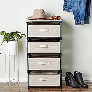 4 Tier Organizer Drawer Storage Tower, Fabric Dresser for Closet, Bedroom, Clothing, Beige (16.5 x 33 In)