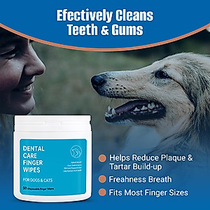 Spanielbuns Dog Dental Wipes for Cats & Dogs Teeth Cleaning - Dog Breath Freshener, Tartar Remover, All Natural Ingredients Dog Dental Care, 50ct Pre-Soaked Finger Toothbrush Wipes, No Hard Toothbrush