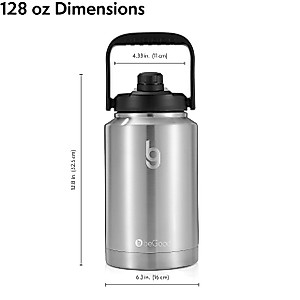 beGood Growler - One Gallon Vacuum Insulated Jug, Stainless Steel Insulated Beer Growler, 128 oz Insulated Water Bottle, Thermo Canteen (Stainless Steel)
