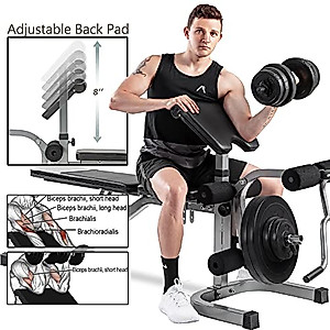 Merax Weight Bench with Leg Extension - 6+3 Positions Adjustable Olympic Utility Benches with Preacher Curl Upgrade Design