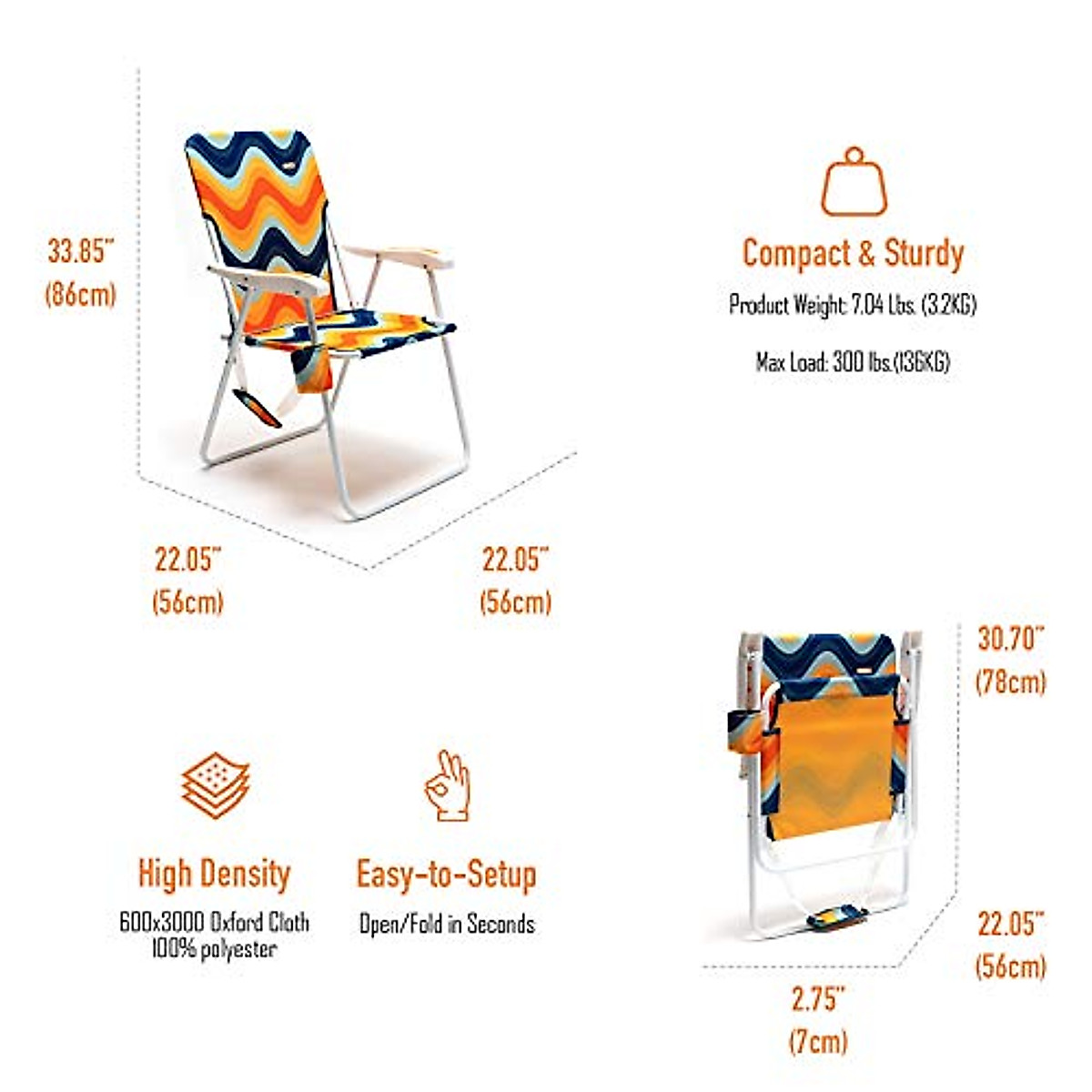 SUNNYFEEL Tall Folding Lawn Beach Chair Lightweight, Portable Sand Chair for Adults Heavy Duty 300 LBS with Cup Holders, Foldable Camping Lawn Chairs for Camp/Outdoor/Travel/Picnic/Concert/Sports