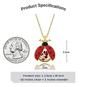 superchic Cute Cubic Zirconia Ladybug Beetle Pendant Necklace with floating Crystals for Women Girl Gift from mom and dad(Gold Plating)