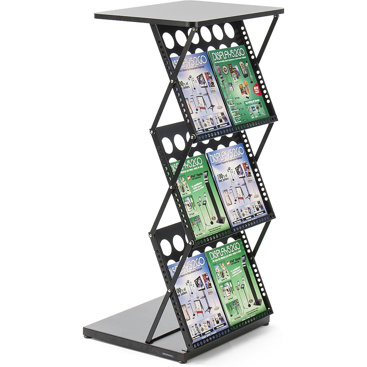 Displays2go Collapsible Magazine Holder, Multiple Pocket, Steel, MDF – Black (6LPBKTBK)