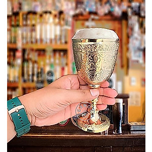 EXNOT Brass Vintage Chalice Goblet | 1x Royal Wine Cups of King Arthur - Renaissance Medieval Gifts for Communion, Christmas Pack of 1pc Royal Chalice Catholic Church, Baptism, Confirmation, Holy.