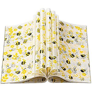 100 Pcs Wax Paper Sheets for Food, Bee Day Wax Paper for Food Sandwich Wrap Paper Deli Wraps, Waterproof Oil-proof Picnic Basket Liners with Bee Pattern for Kitchen Handmade Food