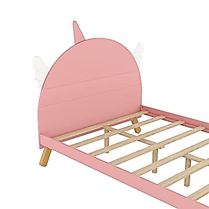 SOFTSEA Pink Full Bed Frame for Girls, Kids Cute Bed Frame Full Bed Frame with Headboard, Wood Platform Bed Frame for Kids, No Box Spring Needed Easy Assemble