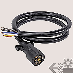 8ft 7-Way Trailer Plug Cord Wiring Harness [7-Pin Trailer Wire Cable] [Brake & Light Control] [10-14AWG] 7 Prong Trailer Light Cord Wiring Connector for RV