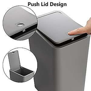 Fasmov Trash Can, 2 Pack 15 Liter / 4 Gallon Plastic Garbage Container Bin with Press Top Lid, Waste Basket for Kitchen, Bathroom, Living Room, Office, Narrow Place (Gray + Black)