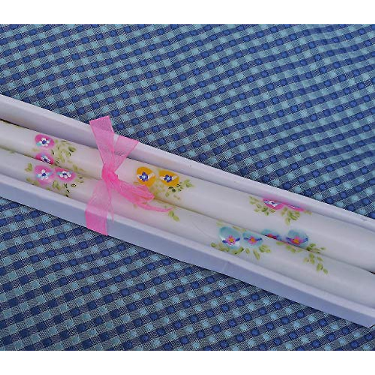 Decorative Hand Painted Pastel Easter Egg and Flowers Taper Candles Spring Decorations for the Home Table Decor