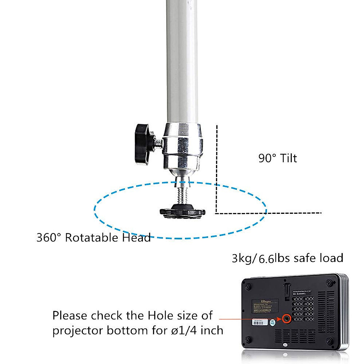 LANTWOO 8.3inch Length Mini Projector Wall Ceiling Mount Hanger, Aluminum Alloy LCD/DLP Video Projection Mount Bracket, 1/4inch Thread & 6.6 lbs Safe Load