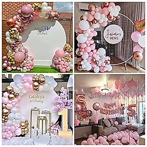 60PCS Pink and White Balloons, 12Inch Baby Light Pink White Party Balloon Set with Metallic Red Balloons, Rose Gold Confetti Helium Latex Balloons for Girls Birthday Baby Shower Wedding Decorations