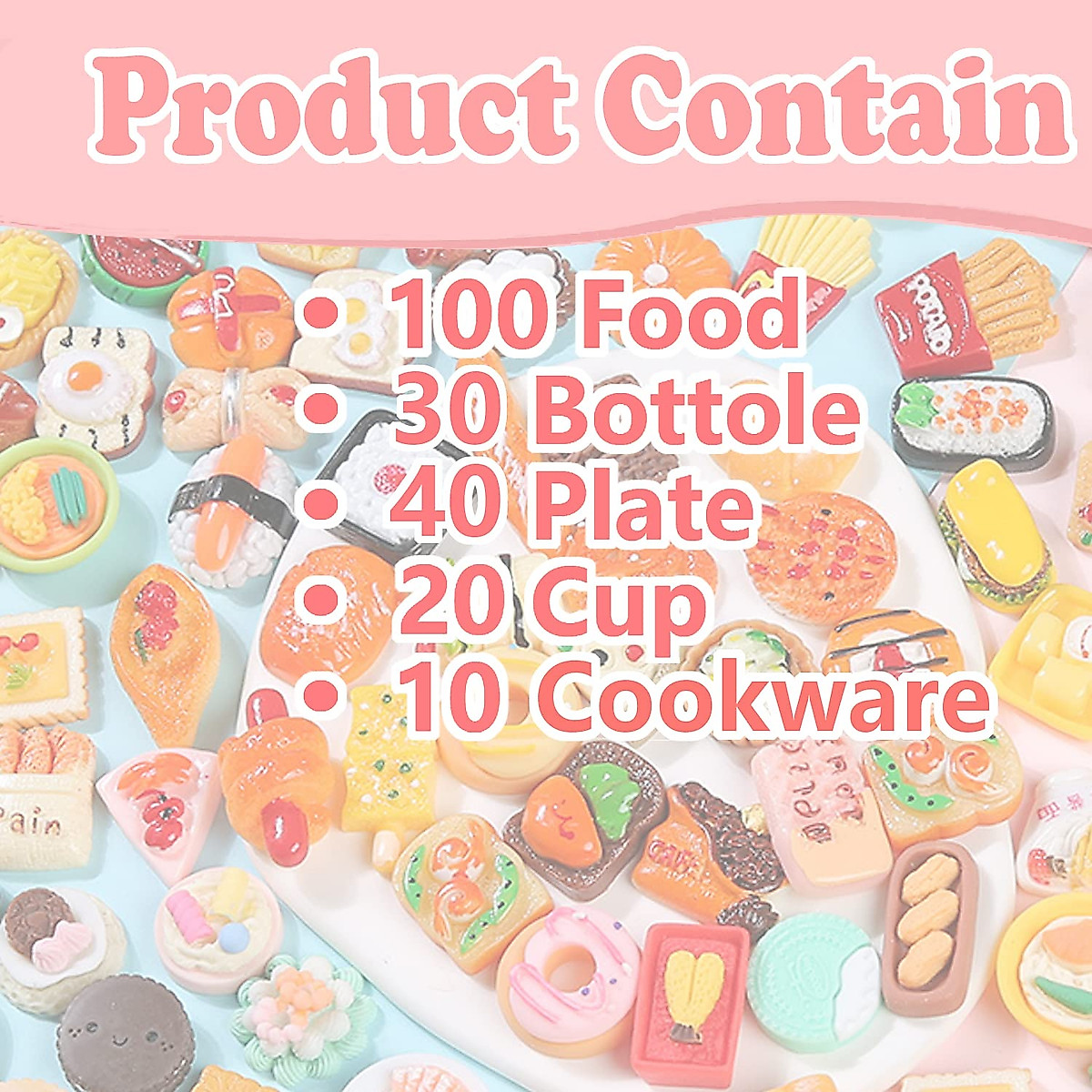 200Pcs Miniatures Food Drinks Bottles Dollhouse Accessories 1:12 Mini Stuff Things Toy Set Pretend Play Kitchen Game Playset Tiny Stuff Baking Micro Mart Hamburger Bread Ice Cream Cake