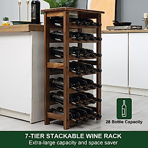 everous Wooden Wine Rack, 7 Tire Floor Wine Storage Rack, 28 Bottles Holder, Freestanding Display Rack for Kitchen, Pantry, Cellar, Natural