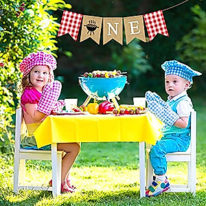 Pudodo Jute Burlap BBQ Themed One High Chair Banner with Grill Barbecue 1st Birthday Party Garland Decoration