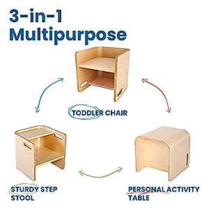 ECR4Kids Bentwood Cube Activity, Weaning Table and Seat Set, Adaptable 3-in-1 Toddler Multipurpose Kids Wood Furniture-Natural Chair