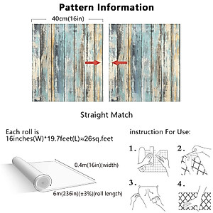 Dimcol Wood Contact Paper - 15.7"x236" Self-Adhesive and Removable Wood Wallpaper Peel and Stick - Blue Distressed Wood Grain Contact Paper for Cabinets - Waterproof Stick on Wall Paper
