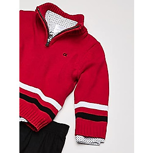 Calvin Klein Boys' 3-Piece Sweater Set with Matching Woven Button-Down Shirt and Pants, Red Block, 18 Months