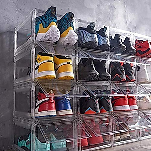 Kleerbox Shoe Box Organizer - 4 Pack - Acrylic - Secure Stacking Shoe Rack - Shoe Organizer - Closet Storage Organizer - Shoe Container for Display - Magnetic Drop Front - Dust, Crease Proof - Clear