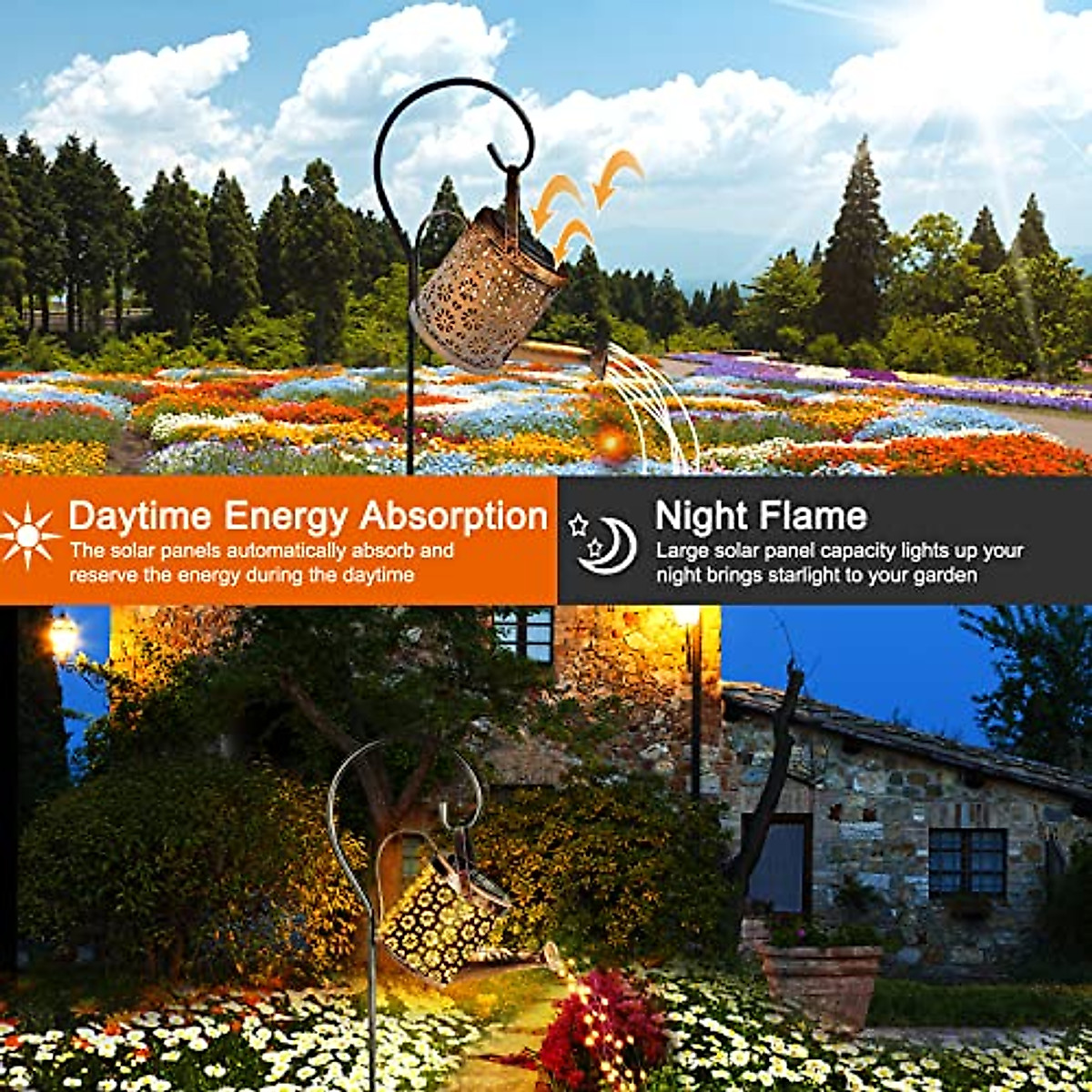 Ledeak Solar Watering Can with Lights, Creative Garden Shower Light with Hook, Hanging Solar Lantern Outdoor Metal Waterproof Garden Art Light Decor for Table Pathway Walkway Patio Lawn Home Yard