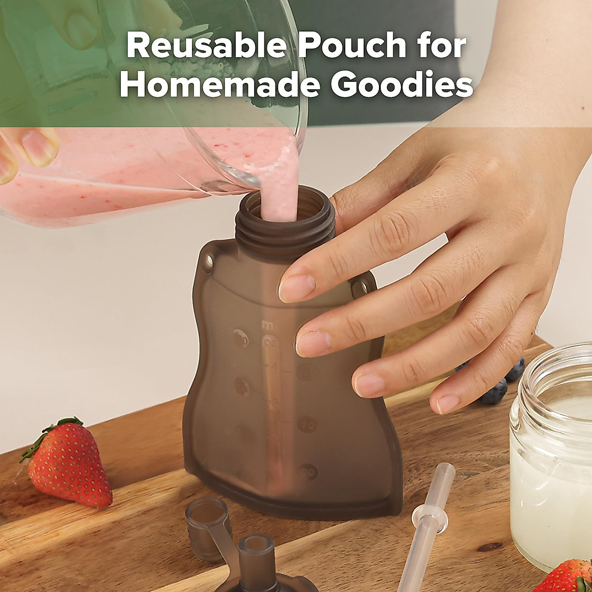 haakaa Silicone Refillable Squeezy Baby Food Yummy Pouch Homemade Organic Food for Babies/Toddlers/Kids, 2 Pack 4 oz, Grey