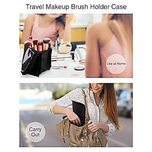 Makeup Brush Case Travel Makeup Brush Holder Large Makeup Brush Bag Professional Cosmetic Bag Artist Storage Bag Essentials Stand-up Foldable Makeup Cup Waterproof （Black, Large）