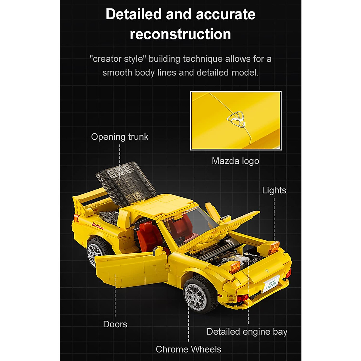 dOMOb Mazda RX-7 FD3S Car Building Kit – Initial-D 25th Anniversary – Realistic Model 1:12 Simulated Build – 1655 pcs Blocks – CaDA Bricks Toys for 8+ Age Kids & Adults – for Boys, Hobbyist, Collector