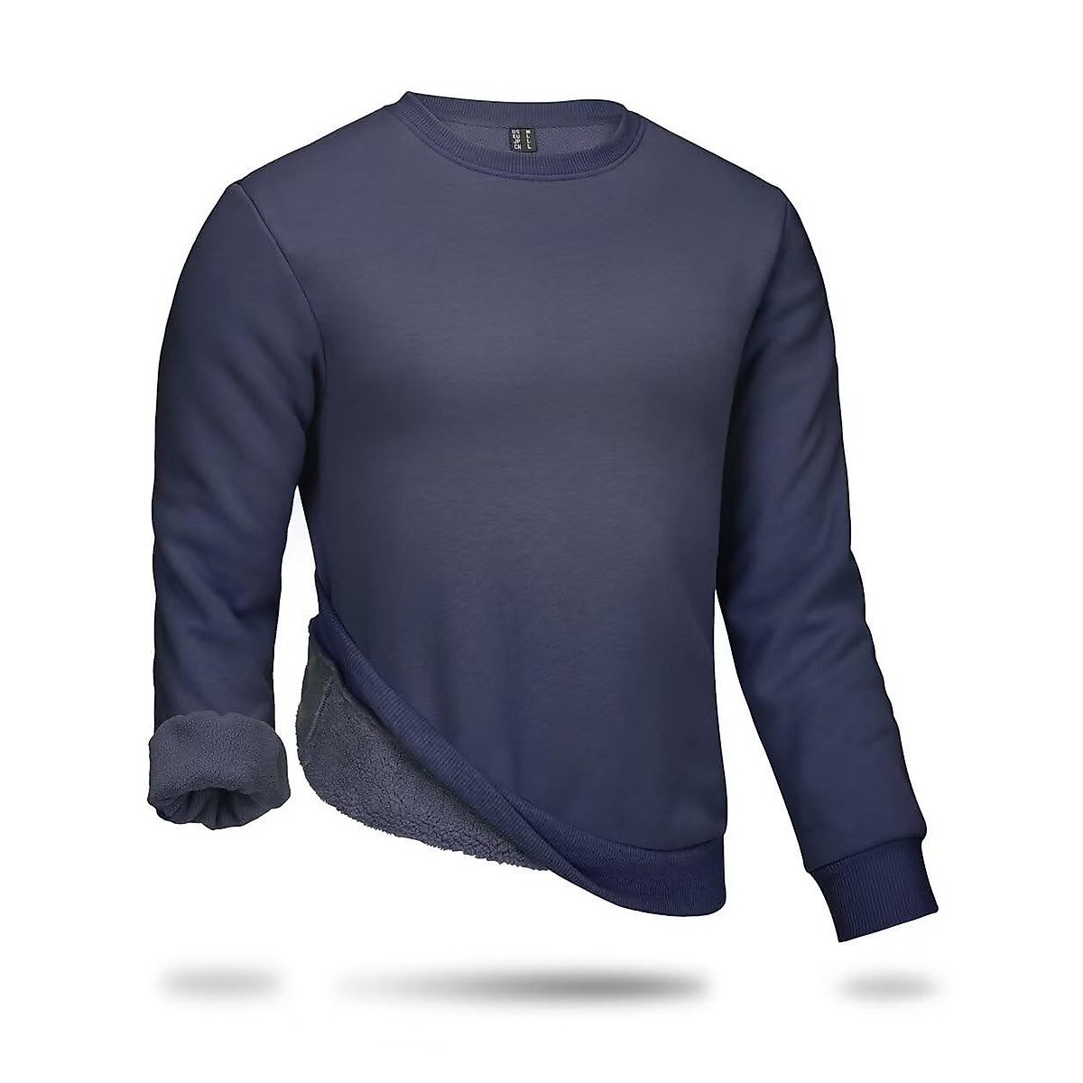 Boladeci Mens Sweatshirts Crewneck Fleece Lined Pullover Essentials Plain Soft Warm Winter No Hood Blank Navy Long Sleeve Shirts for Men Athletic Tops
