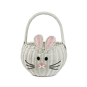 G6 COLLECTION Hand Woven Bunny Rattan Wedding Flower Girl Basket Decorative Bin Home Decor Organizer Cute Handmade Handcrafted Nursery Gift Animal Storage Decoration Easter Wicker Rabbit (Large)