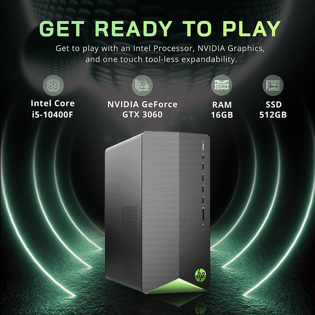 HP 2022 Pavilion Gaming Desktop Computer, Intel Core i5-10400F Processor (Beats i7-9750H), 16GB RAM, 512GB PCIe SSD, GeForce RTX 3060 Graphics, Keyboard & Mouse, Win 11, Black, 32GB SnowBell USB Card