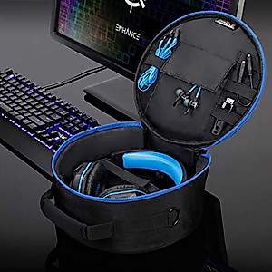 ENHANCE Portable Headphone Case for Wired & Wireless Headsets - Universal Headset Case Compatible with Playstation, Beats, Bose & Gaming Headphones - Accessory Storage, Strap & Carrying Handle - Blue