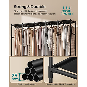 SONGMICS Wardrobe Closet, 83.5 Inch Large Capacity Portable Closet, Clothing Rack, 25 mm Dia,Thick Steel Tubes, Clothes Organizer with Fabric Cover, 5 Hanging Rails, 10 Shelves, Ink Black URDR095B01