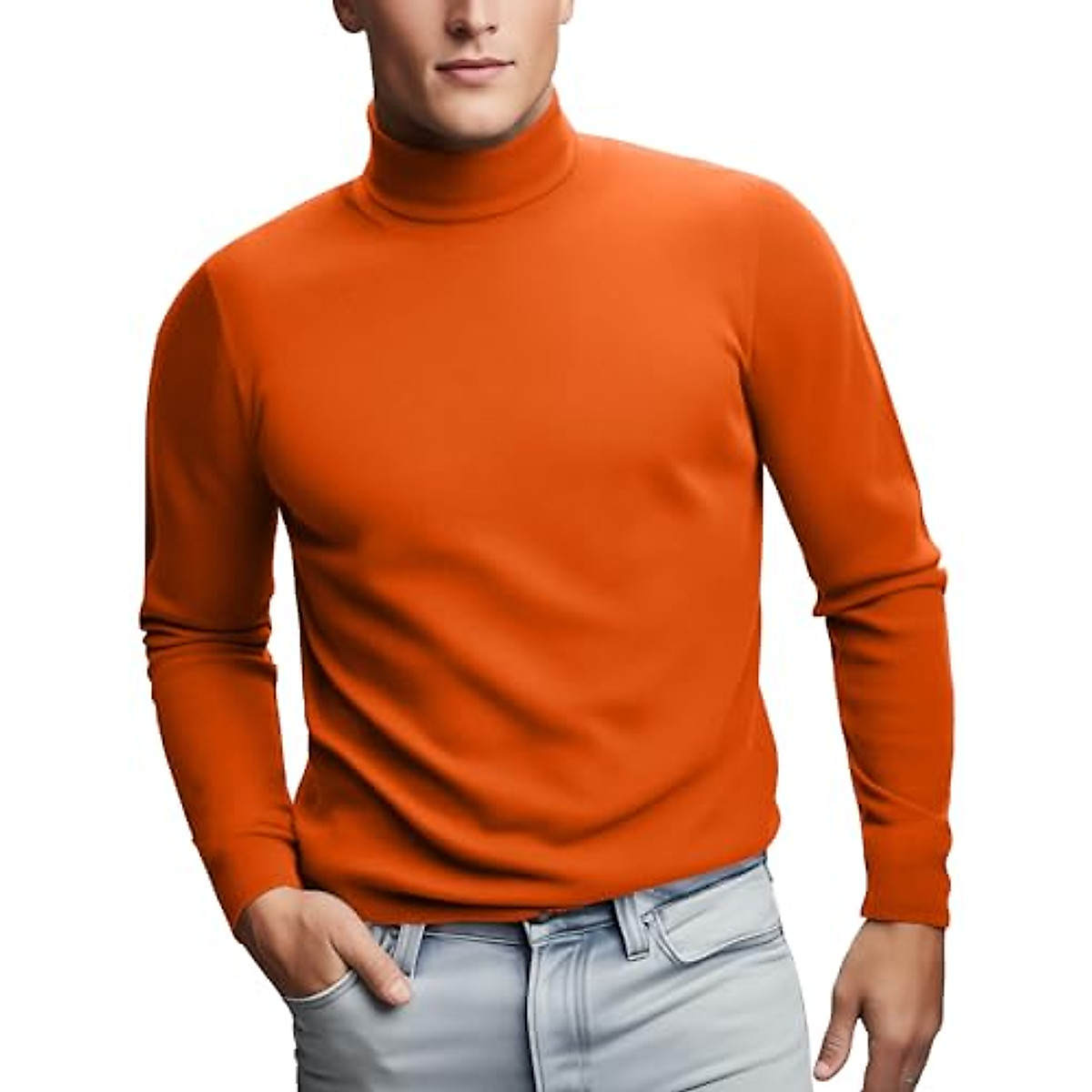 Zengjo Turtleneck Men Thermal Long Sleeve(Orange,L)