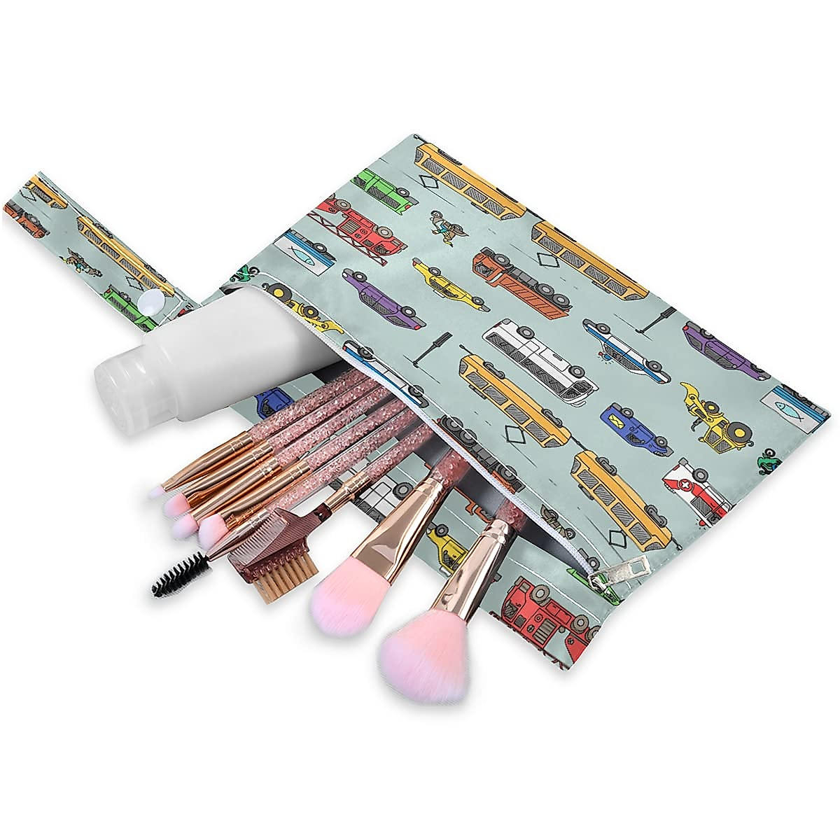 2pcs Bus Truck Car Cloth Diaper Wet Dry Bag Waterproof Reusable Wet Dry Organizer,Transportation Washable Wet Bag with Two Zippered Pockets for Travel Beach Gym Swimsuits Toiletries