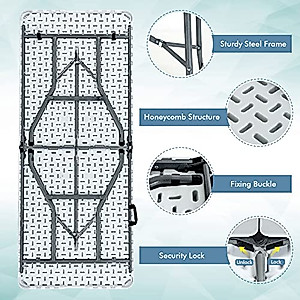 Goplus Folding Tables, 6ft Foldable Plastic Card Table, Portable Heavy Duty Fold Up Table w/Handle, White Outdoor Utility Folding Table for Picnic, Party, Dining, Camping, Beach, BBQ, No Assembly