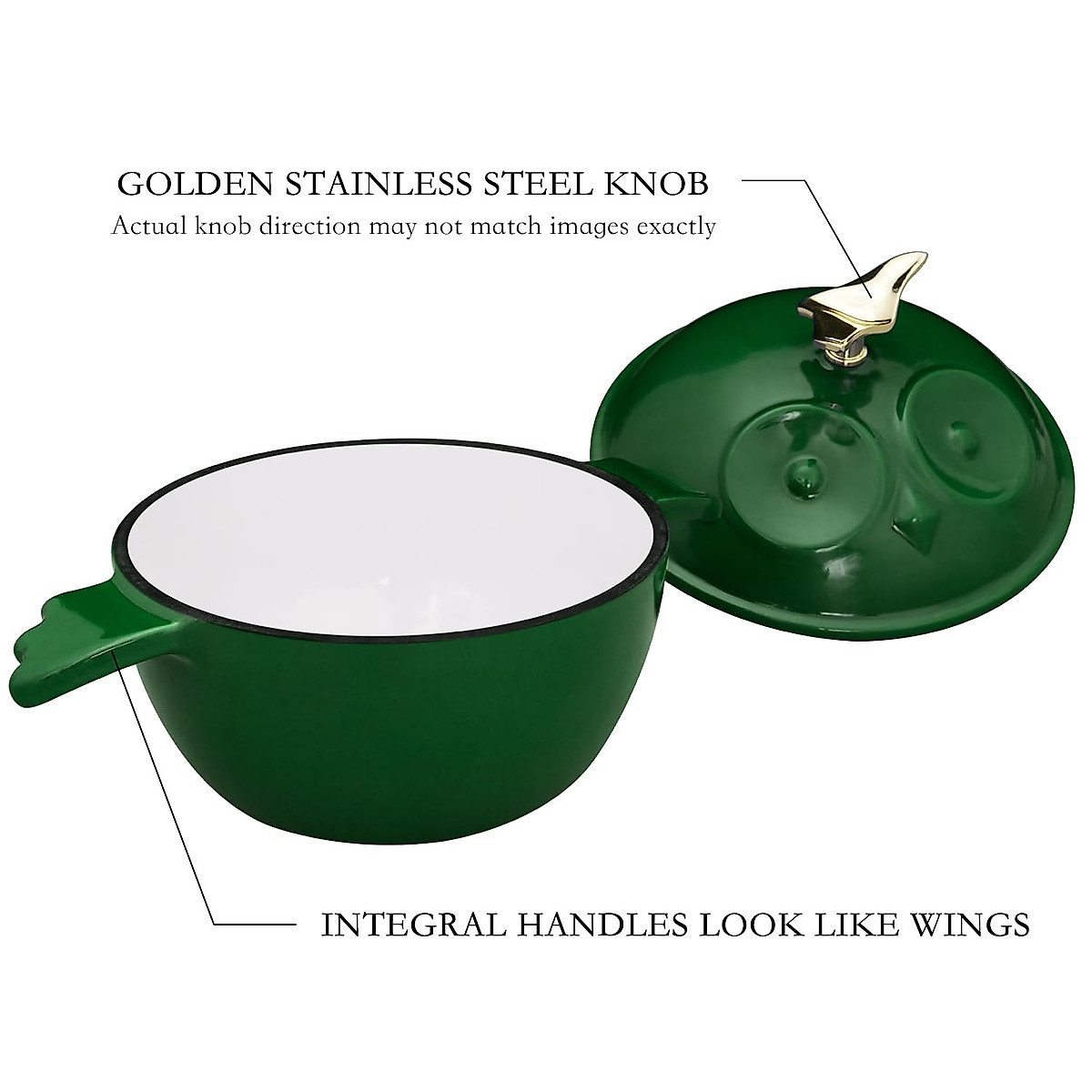 Flavehc Mini Cocotte 16 oz Owl Shaped Mini Dutch Oven 0.5 qt Cast Iron Garlic Roaster for Oven Garlic Confit Pot Ramekins with Lids Oven Safe, Green