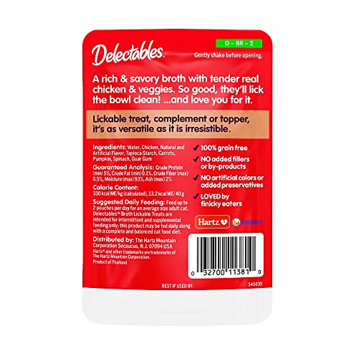 Hartz Delectables Savory Broths Chicken & Veggies Lickable Wet Cat Treats, 12 Count