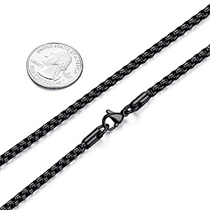 FOSIR Mens Womens 4mm Stainless Steel Black Rolo Chain Necklace, Round Box Chains for Men (30 Inch)