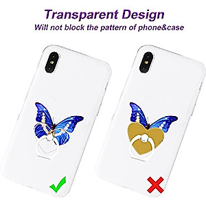 TACOMEGE Transparent Clear Phone Holder Ring Grips, Finger Ring Stand for Cell Phone Tablet (Heart-Clear)