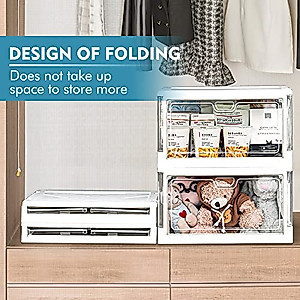 Clear Storage Bin with Lid 3 Pack 【Stackable & Sturdy】Plastic Bins for Storage, Multifunctional Folding Storage Bins for Bedroom, Living Room, Study, Toy Room, 22 QT Folding Box with Magnetic door