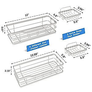 4 Pack Shower Caddy Basket Shelf with Soap Holder, No drilling Shower Organizer with 14 Hooks for Hanging Sponge, Towels or Razor, Rustproof Shower Shelves for Bathroom, Kitchen, Toilet, Power Room