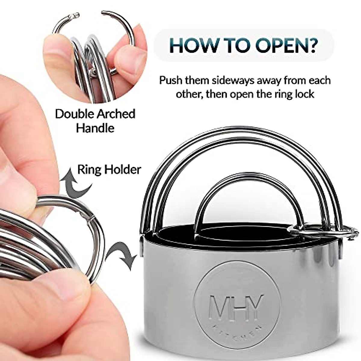 MHY KITCHEN Biscuit Cutters for Baking - Set of 3 Premium Quality Stainless Steel Circle Cookie Cutters with Double Handles for Round Cookies, Donuts and Dough Cutting - Professional Baking Dough Tool