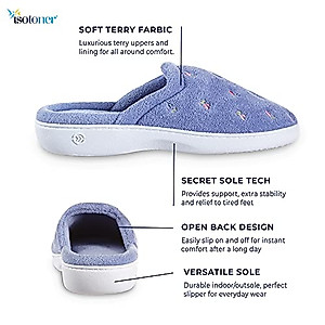 isotoner womens Terry slip Clog With Memory Foam for Indoor/Outdoor Comfort Slip on Slipper, Periwinkle Scalloped, 6.5-7 US
